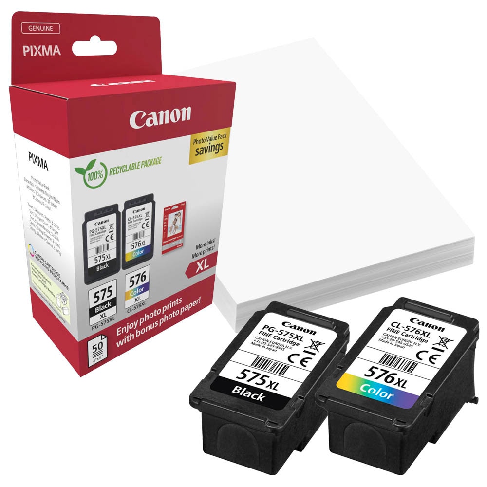 Canon PG-575XL/CL-576XL schwarz, color Druckköpfe + Fotopapier, 2er-Set ...