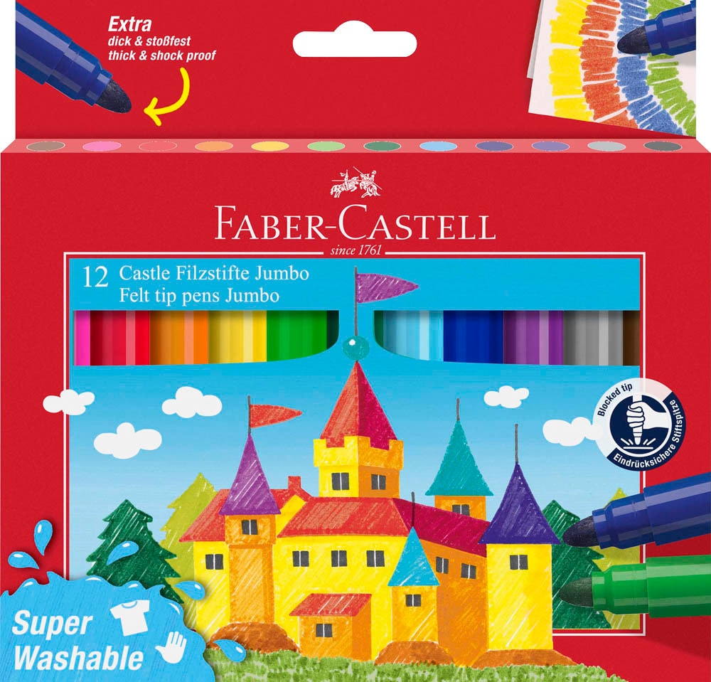 FABER-CASTELL Jumbo Super Washable Filzstifte farbsortiert, 12 St ...