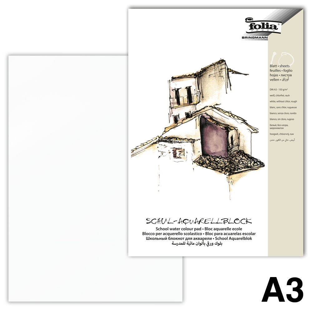 folia Aquarellblock SCHULE 3-Seiten verleimt DIN A3, 1 Block >> büroshop24