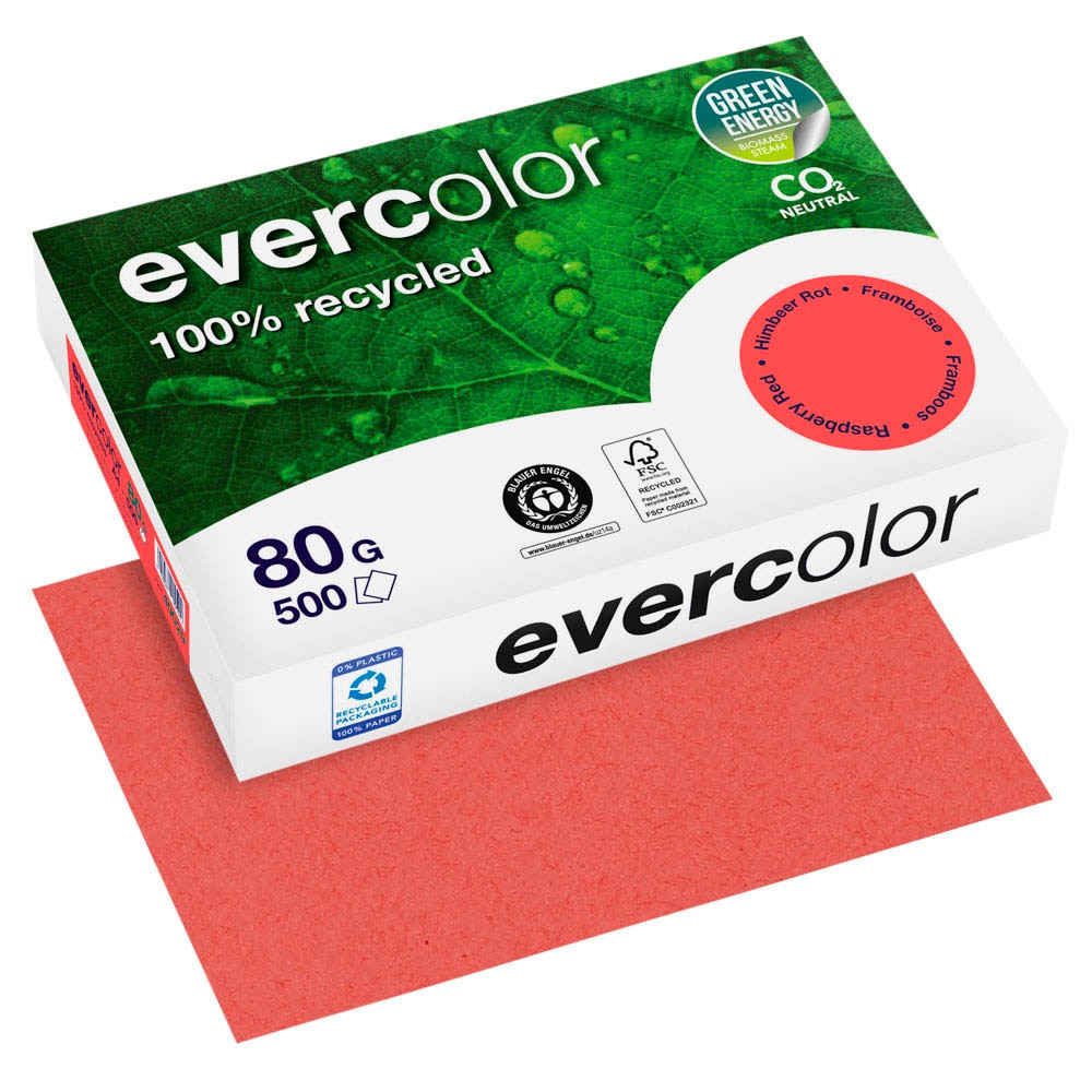 Clairefontaine Recyclingpapier Evercolor himbeerrot DIN A4 80 g/qm 500 ...