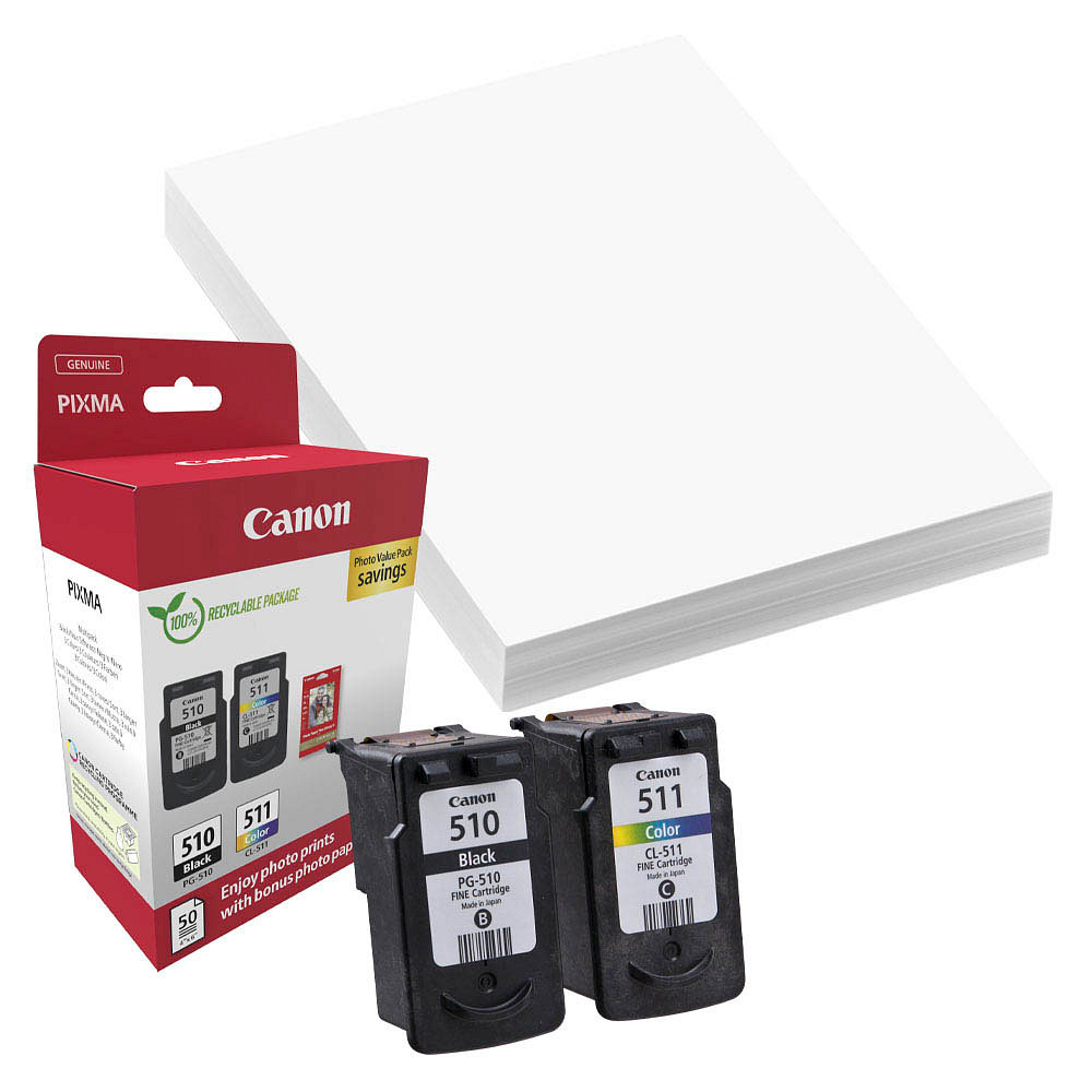 Canon PG-510/CL-511 schwarz, color Druckköpfe + Fotopapier, 2er-Set ...
